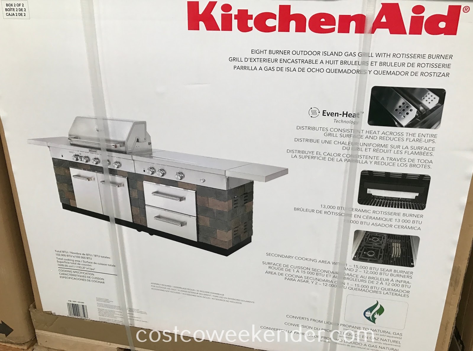 KitchenAid Eight Burner Outdoor Island Gas Grill with Rotisserie Burner ...