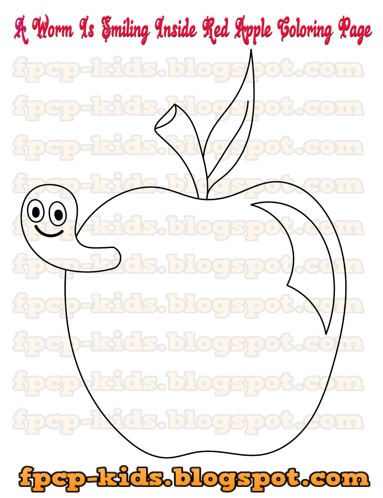 A Worm Is Smiling Inside Red Apple Coloring Page - Free Printable ...