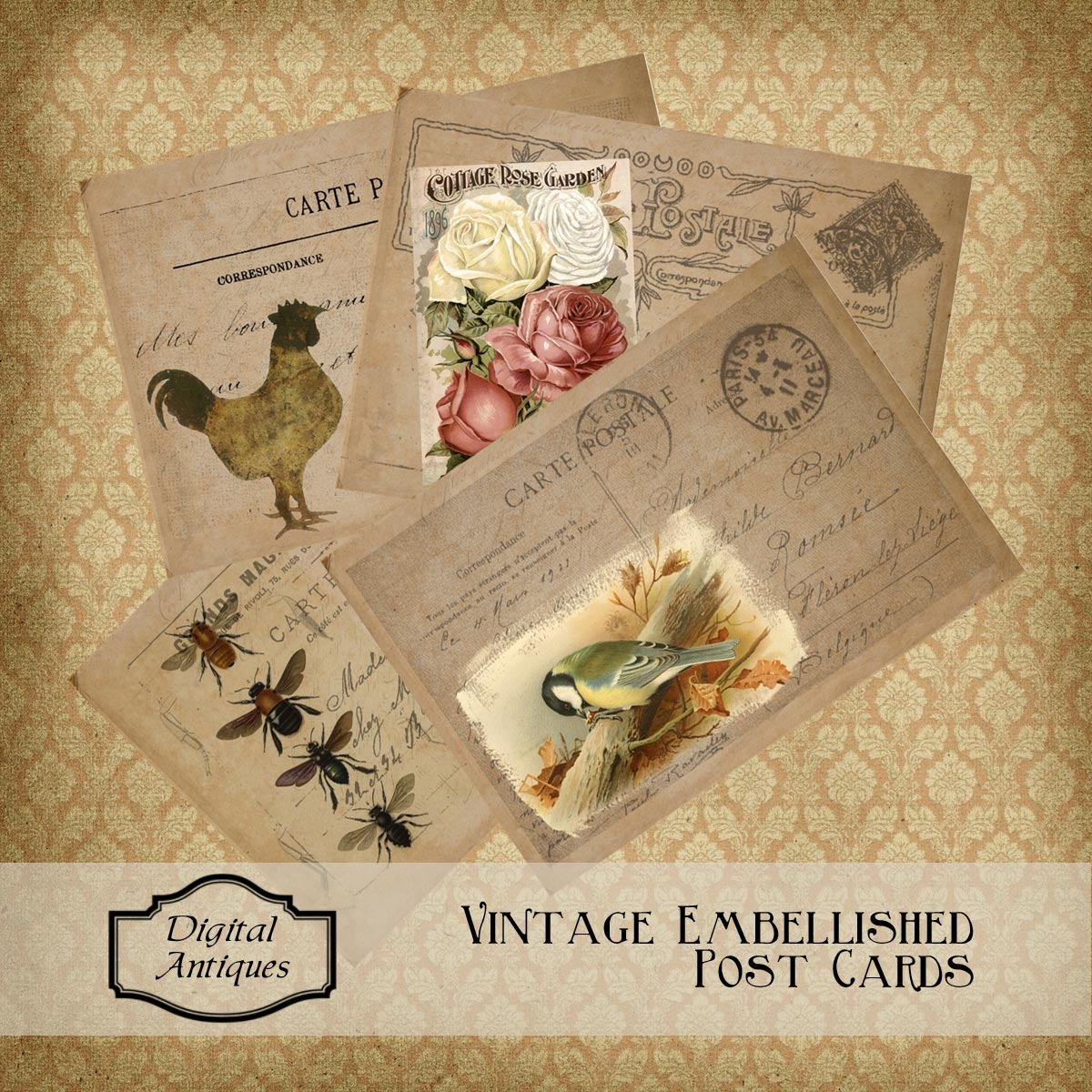 Digital Antiques: Vintage Embellished Post Cards