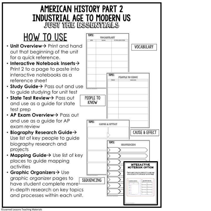 American History Outline Notes JUST THE ESSENTIALS Unit Review, Study ...