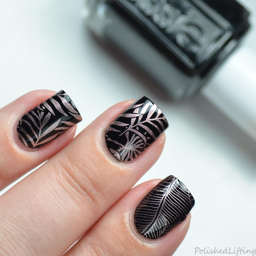 Polished Lifting Metallic Tropical Leaves Featuring Essie Copper Penny Licorice polished-lifting-metallic-tropical-leaves-featuring-essie-copper-penny-licorice