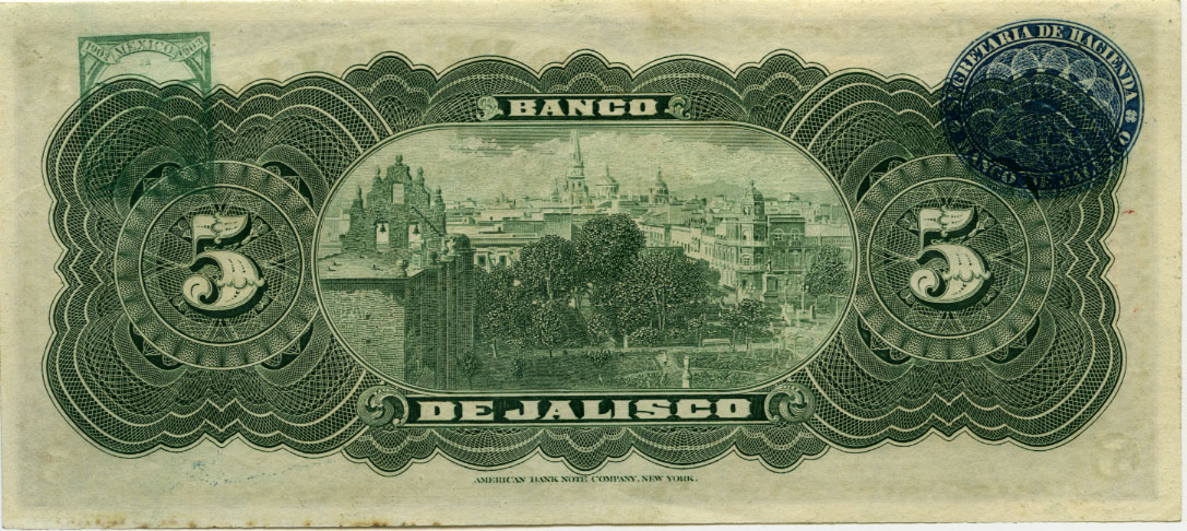 Mexico banknotes 5 Pesos bank note 1903 Banco de Jalisco|World ...