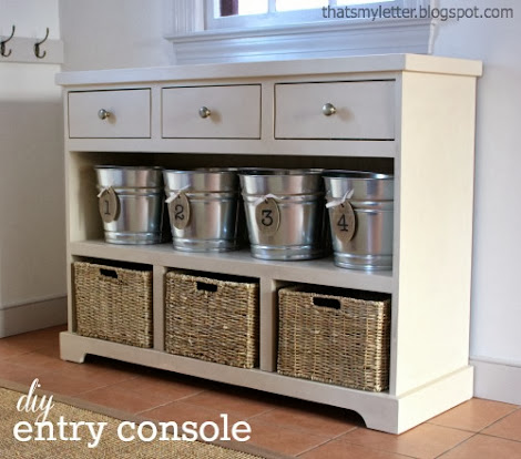 3 Drawer Open Shelf Simple Entryway Console | Ana White