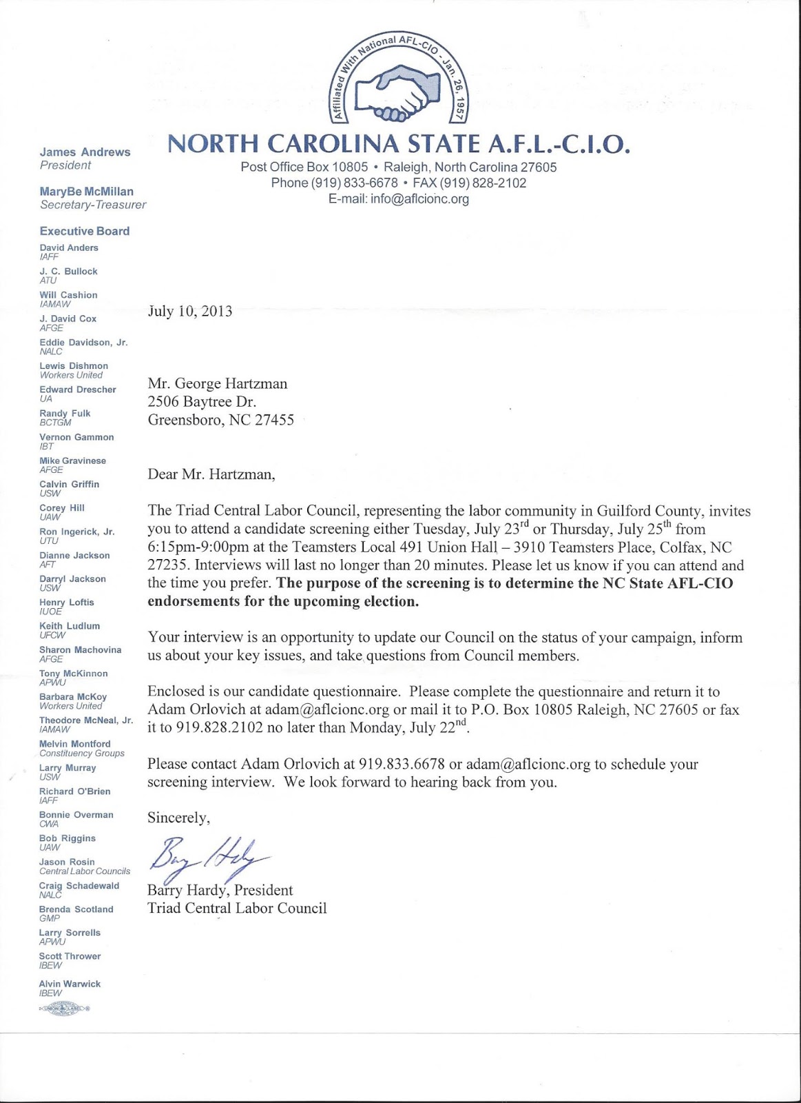 Hartzman Tax & Fiduciary: The North Carolina State AFL-CIO Letter and ...