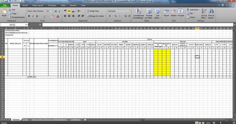 Format Laporan Bulanan TK dengan File Microsoft Office Excel - Contoh ...