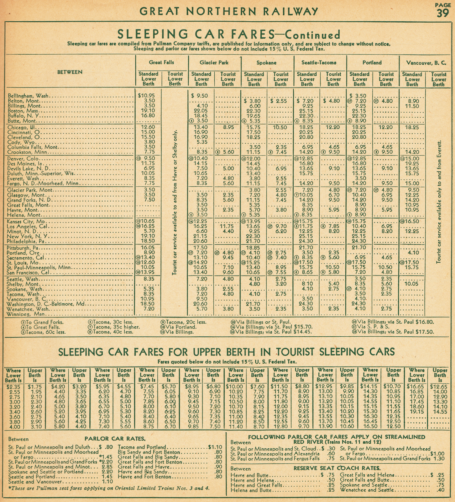 Rolly Martin Country: Great Northern Railway, 1950 Public Timetable ...