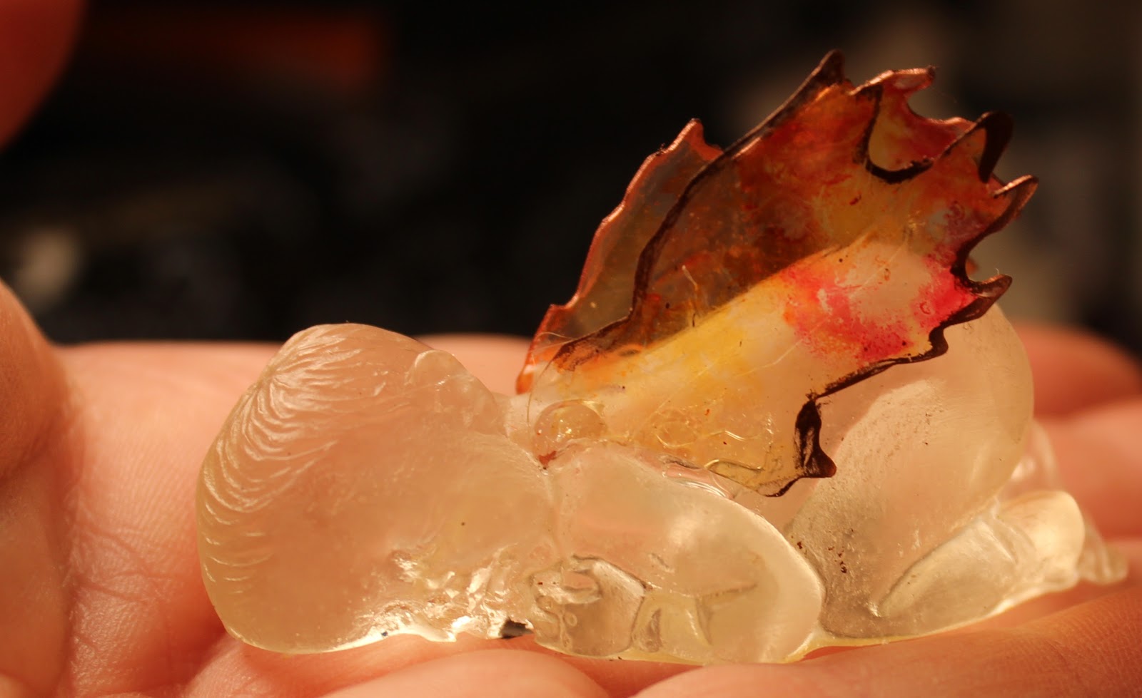 JuJu Crafts: Elemental Baby Fire Fairy Paperweight in Moss Nest on Rock