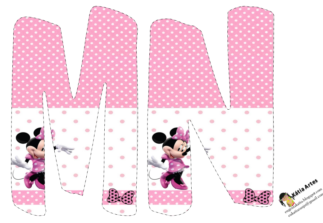 Lindo alfabeto de Minnie saludando, en rosa y blanco. - Oh my Alfabetos!