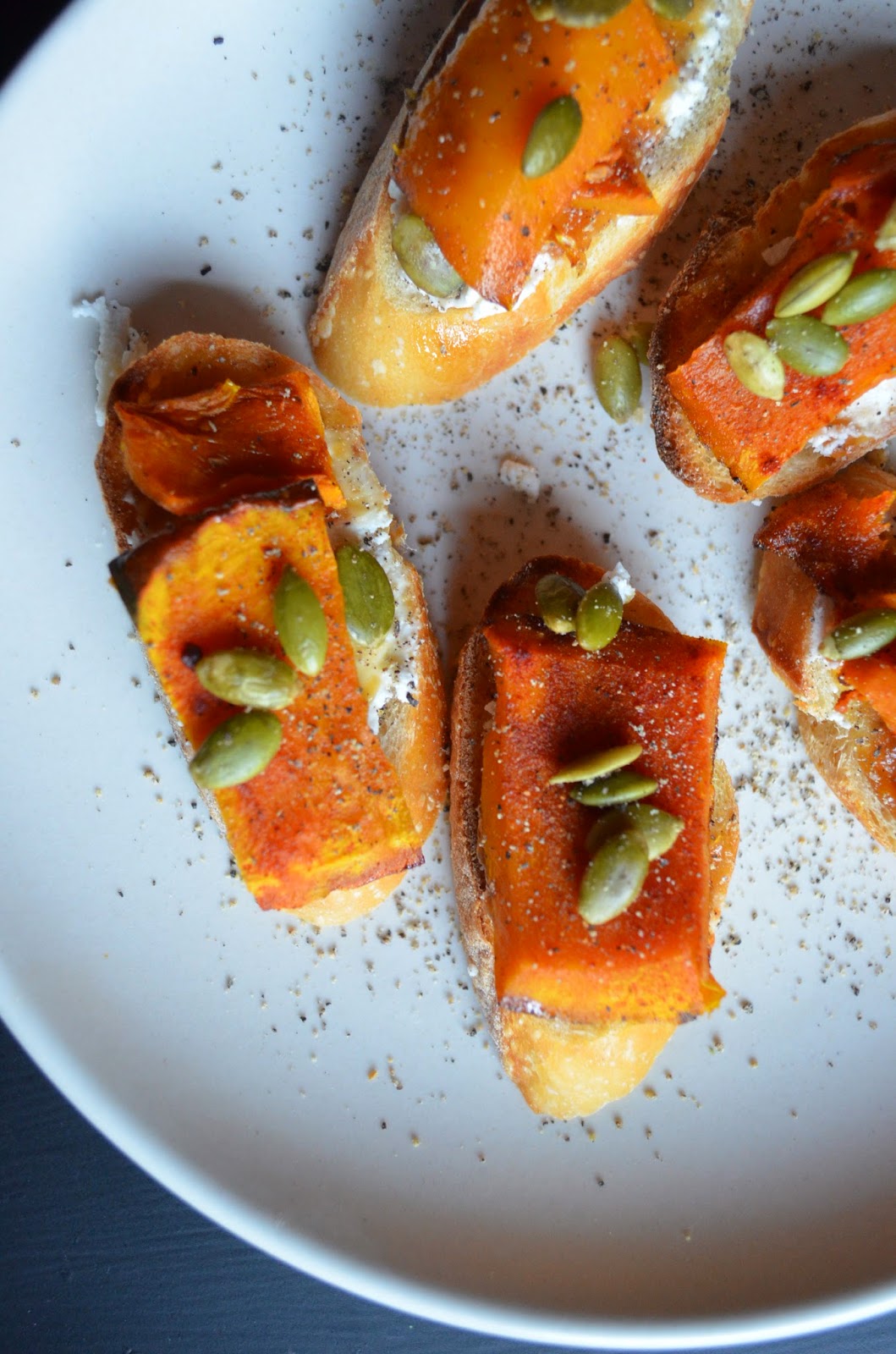 amour fou(d): kabocha squash toasts with miso jam.