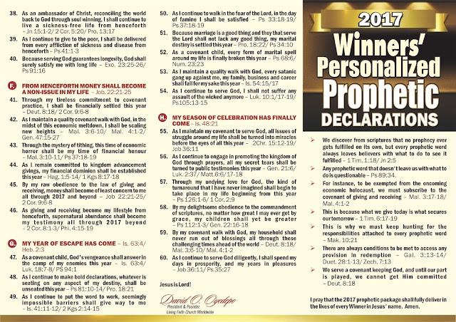 2017 WINNERS’ PERSONALIZED PROPHETIC DECLARATIONS - Living Faith Media