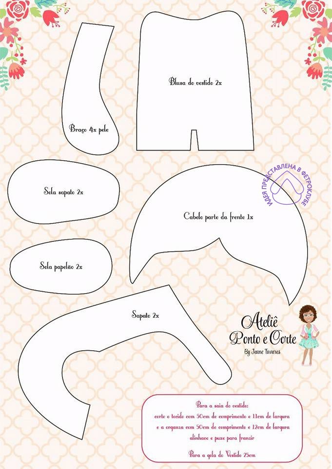 Princesa Ariel cute Molde de feltro - Feltro e moldes para artesanato