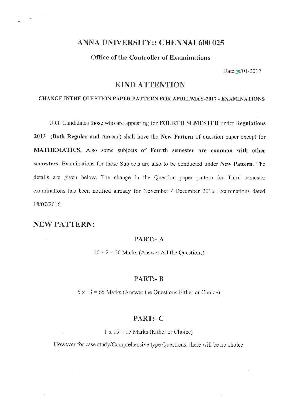 Anna University New Question Paper Format for April May 2017 Exams