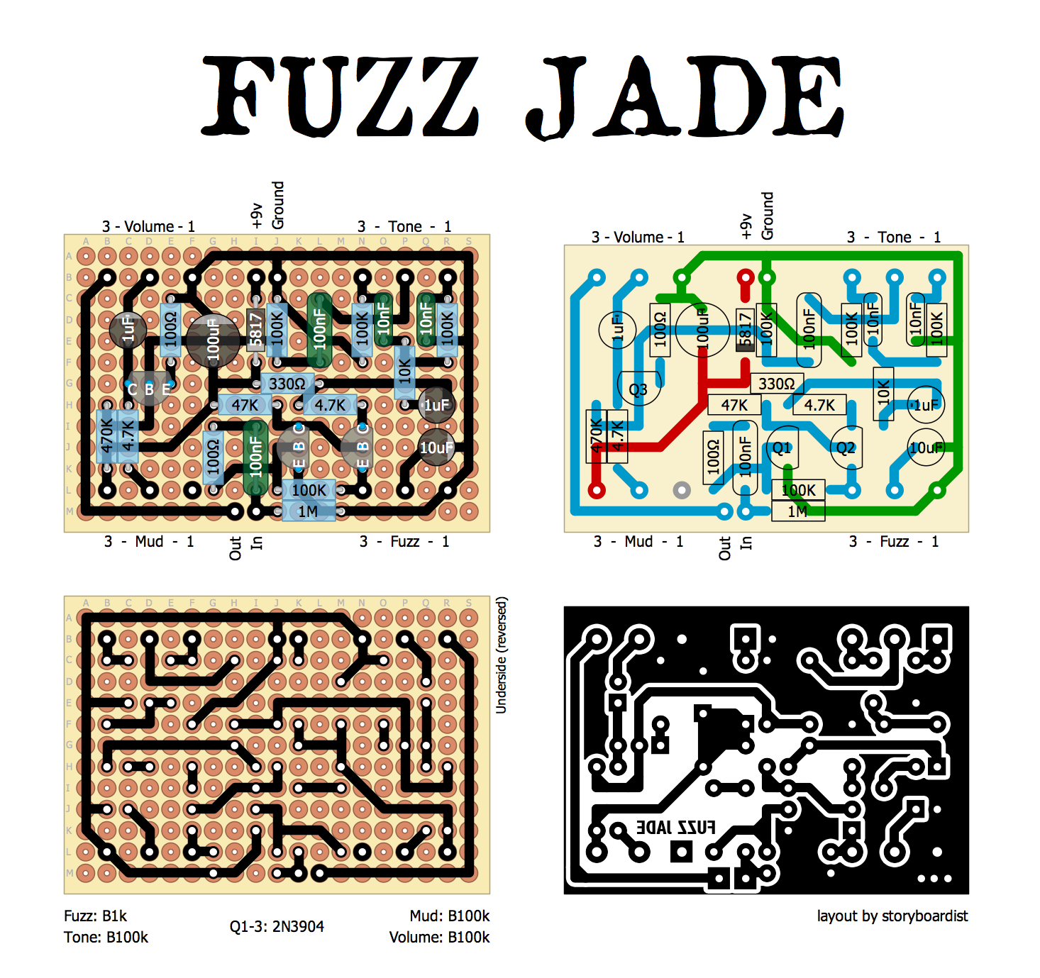 Perf and PCB Effects Layouts: 4ms Fuzz Jade