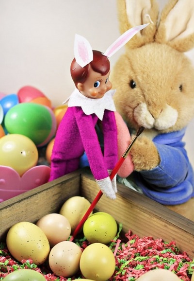 ELF ON THE SHELF WITH EASTER BUNNY AND EGGS
