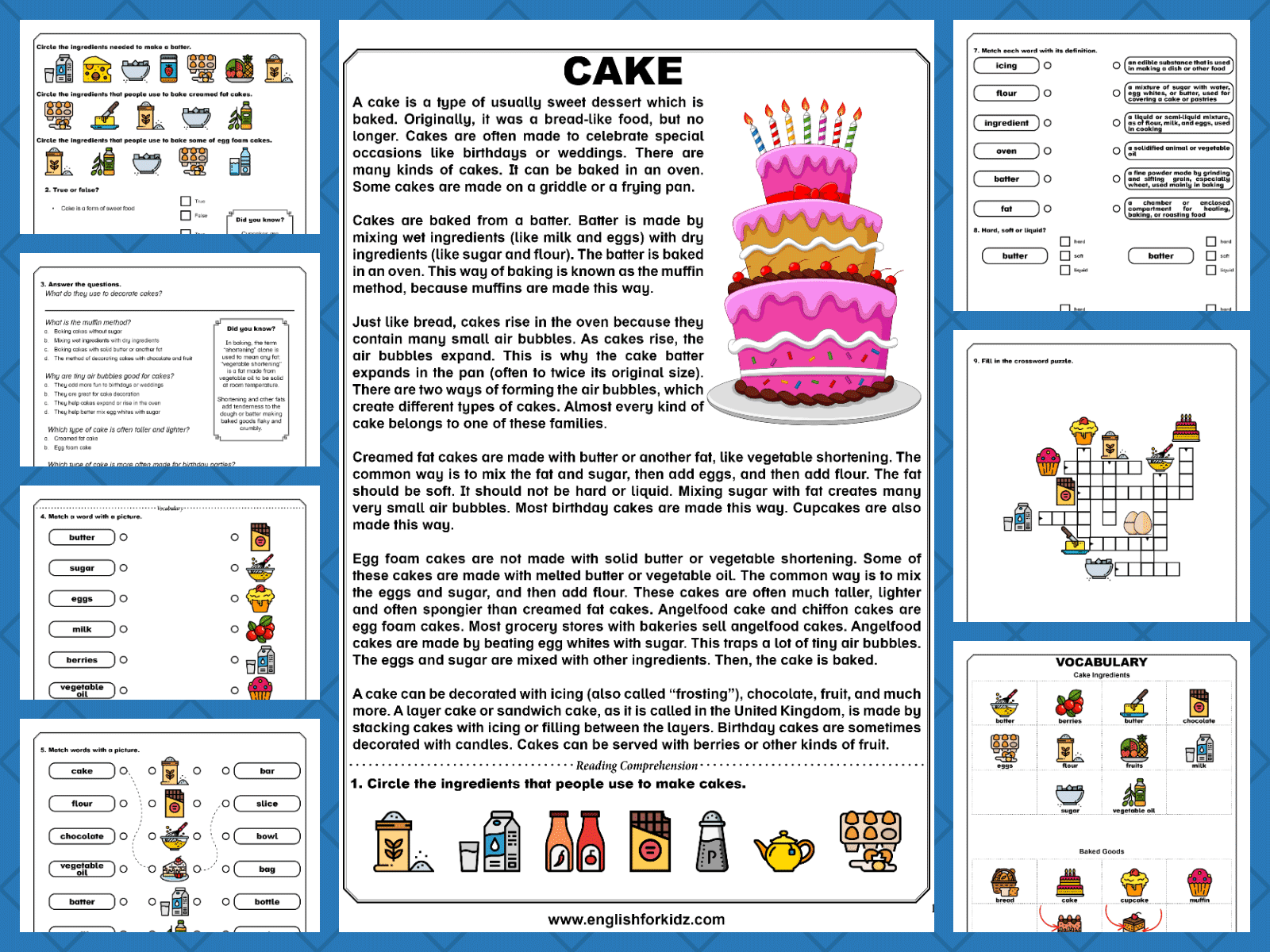 Reading Comprehension Worksheets: Food and Cooking