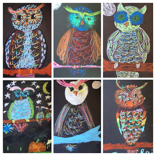 MotleyARTmom: Owls - Oil Pastels