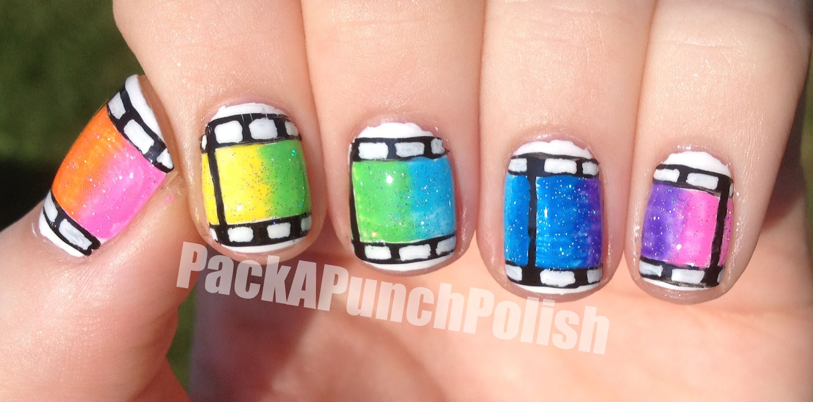 PackAPunchPolish: Colorful Film Strip Nail Art