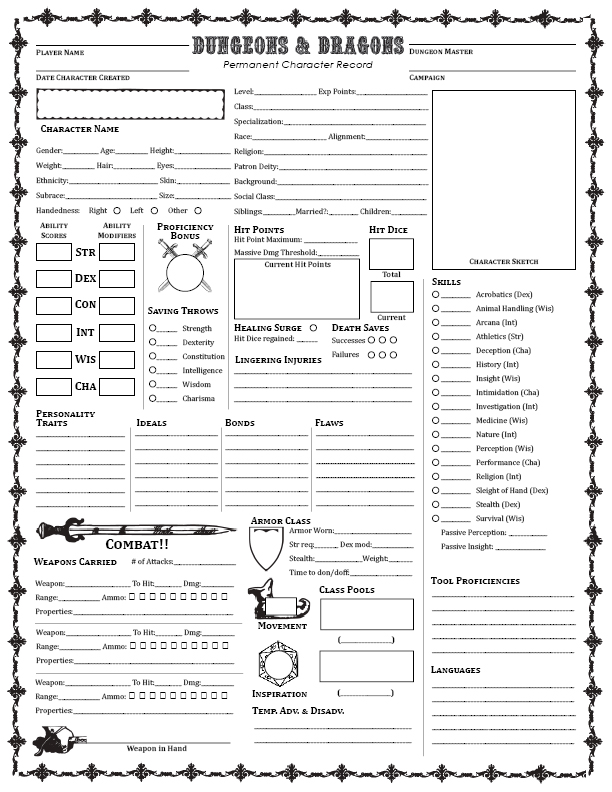 Professor Gigglesworth's class.: Premade characters and character sheets.