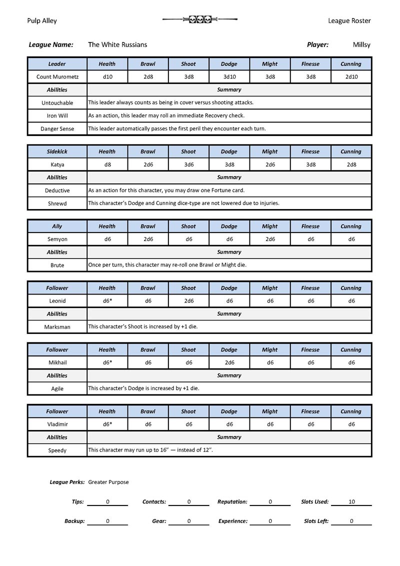 Canister & Grape - A Website for Wargamers: Pulp Alley League Roster ...
