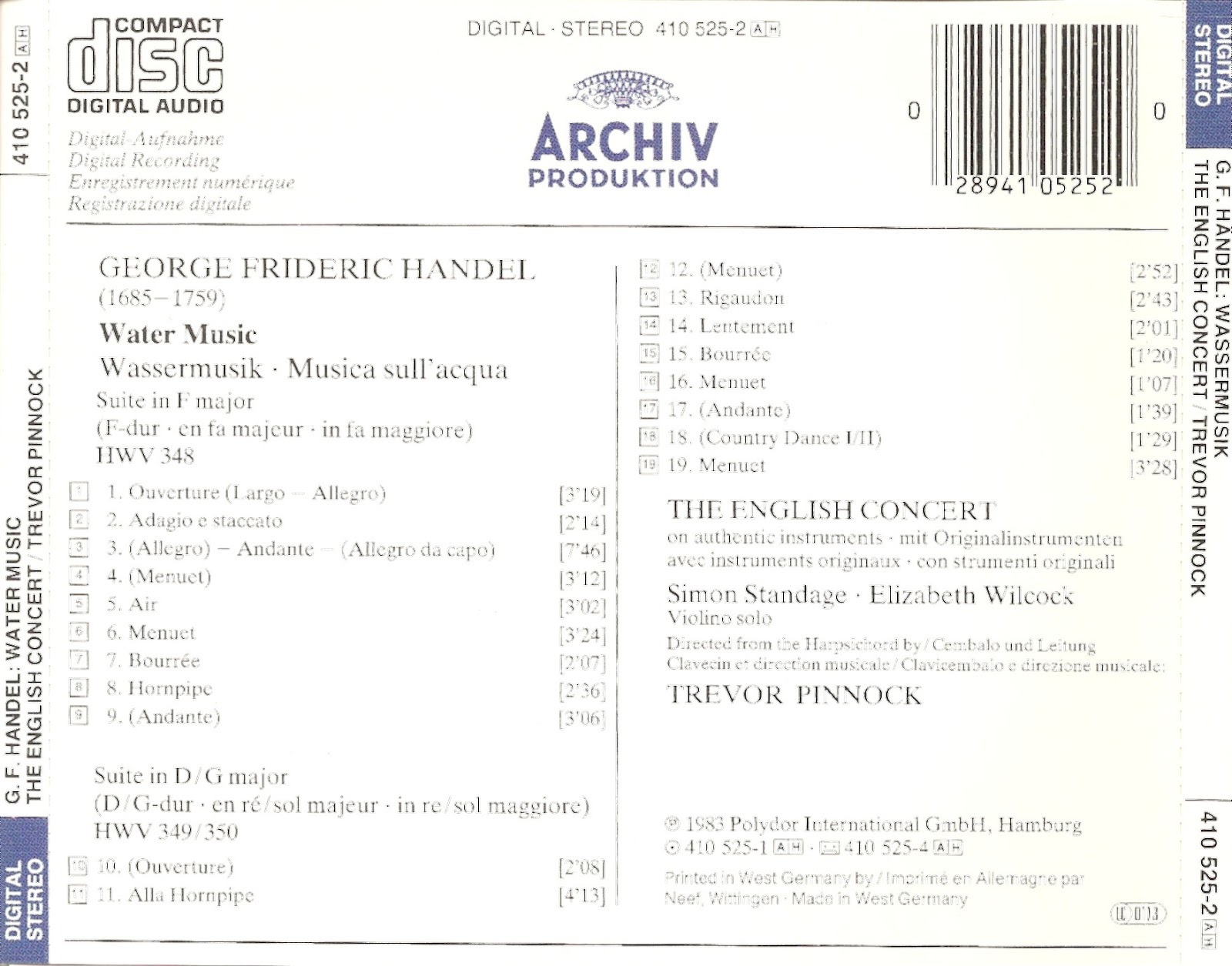 The First Pressing CD Collection: George Frideric Handel - Water Music