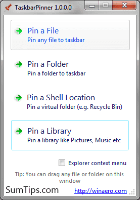 Pin Files, Folders, Run Commands & more on Windows 7 & 8 Taskbar | SumTips