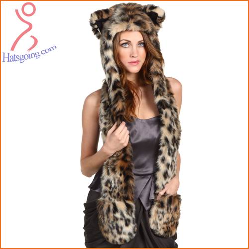 Wholesale animal hats: Fuzzy Snow Leopard Spirit Hoods