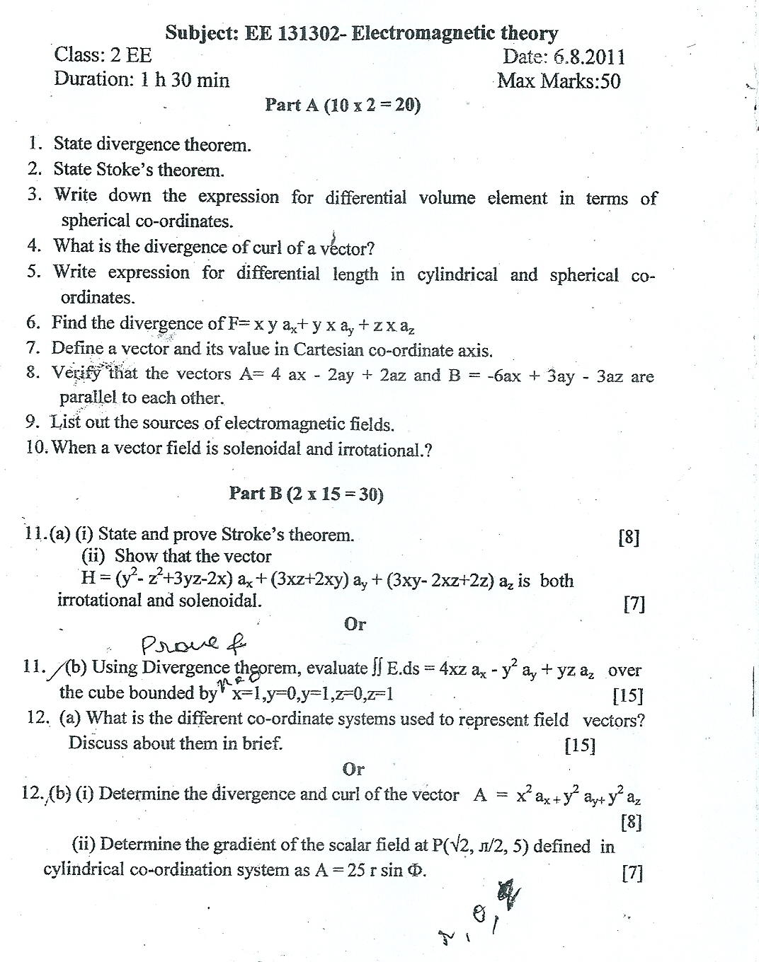 Electromagnetic Theory - Unit 1 Question Paper ~ Vidyarthiplus (V+ ...