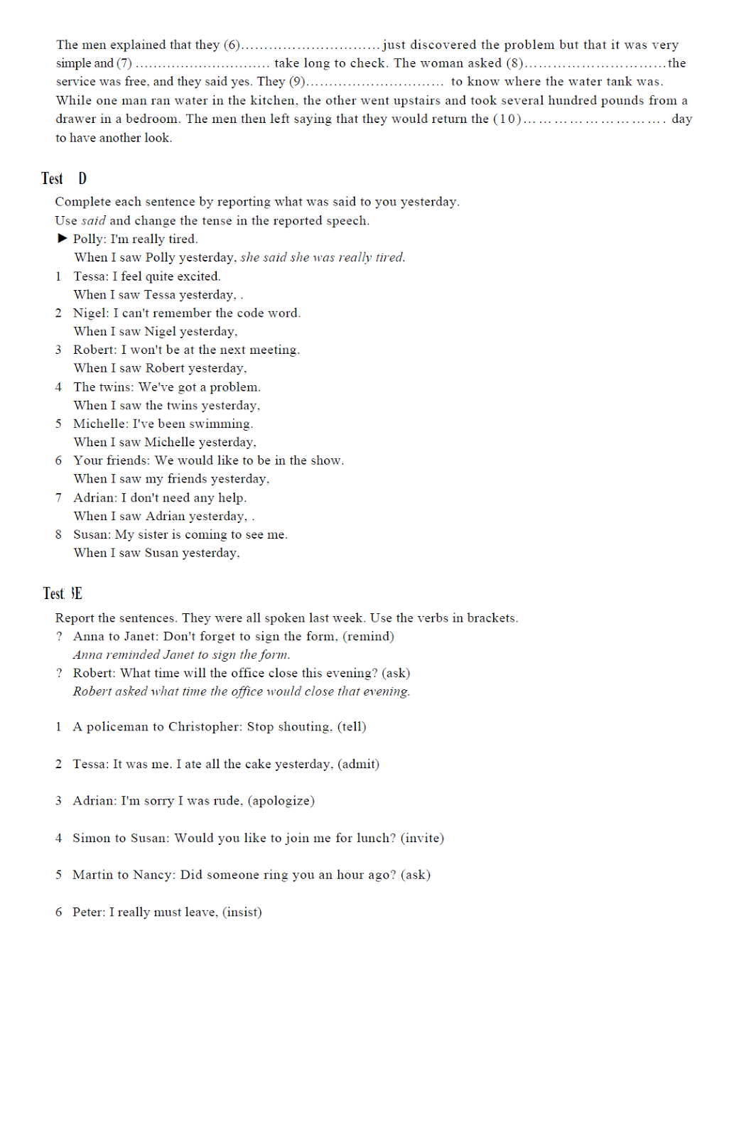 TEST- Reported speech