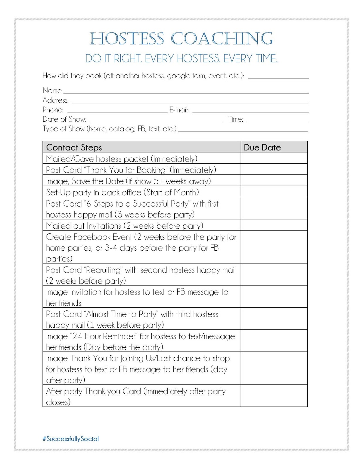 Successfully Social: Hostess Coaching Checklist Printable