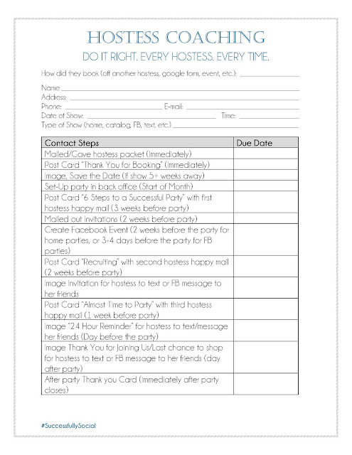 Successfully Social: Hostess Coaching Checklist Printable
