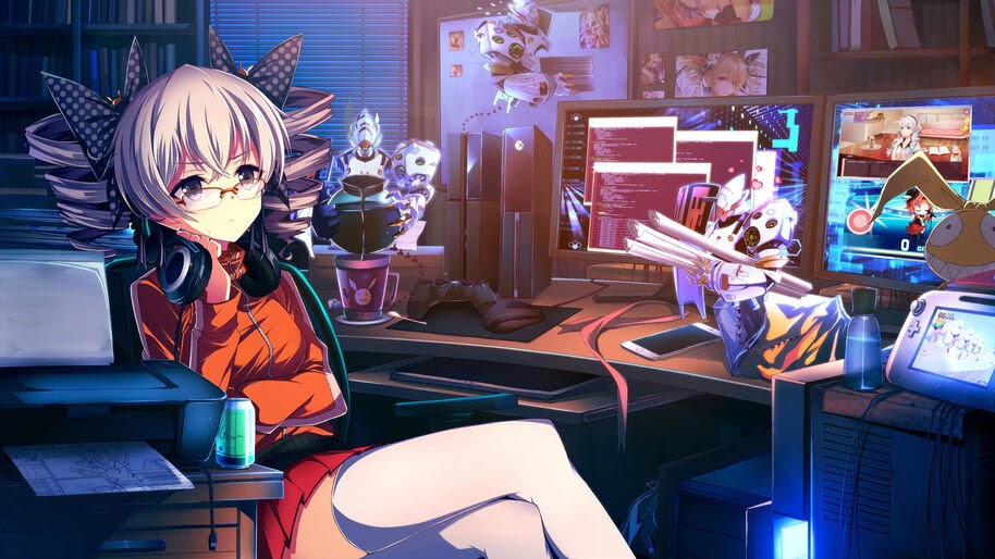 Anime, Girl, Glasses, Computer, White Hair, Bronya, Honkai Impact 3rd ...