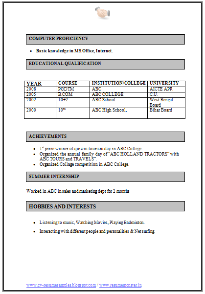Over 10000 CV and Resume Samples with Free Download: CV Format For ...