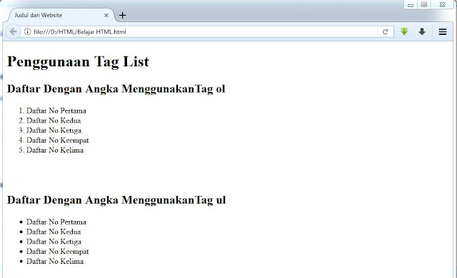 Belajar HTML Part 10: Cara Membuat Daftar/List di HTML (tag ol, ul dan li)