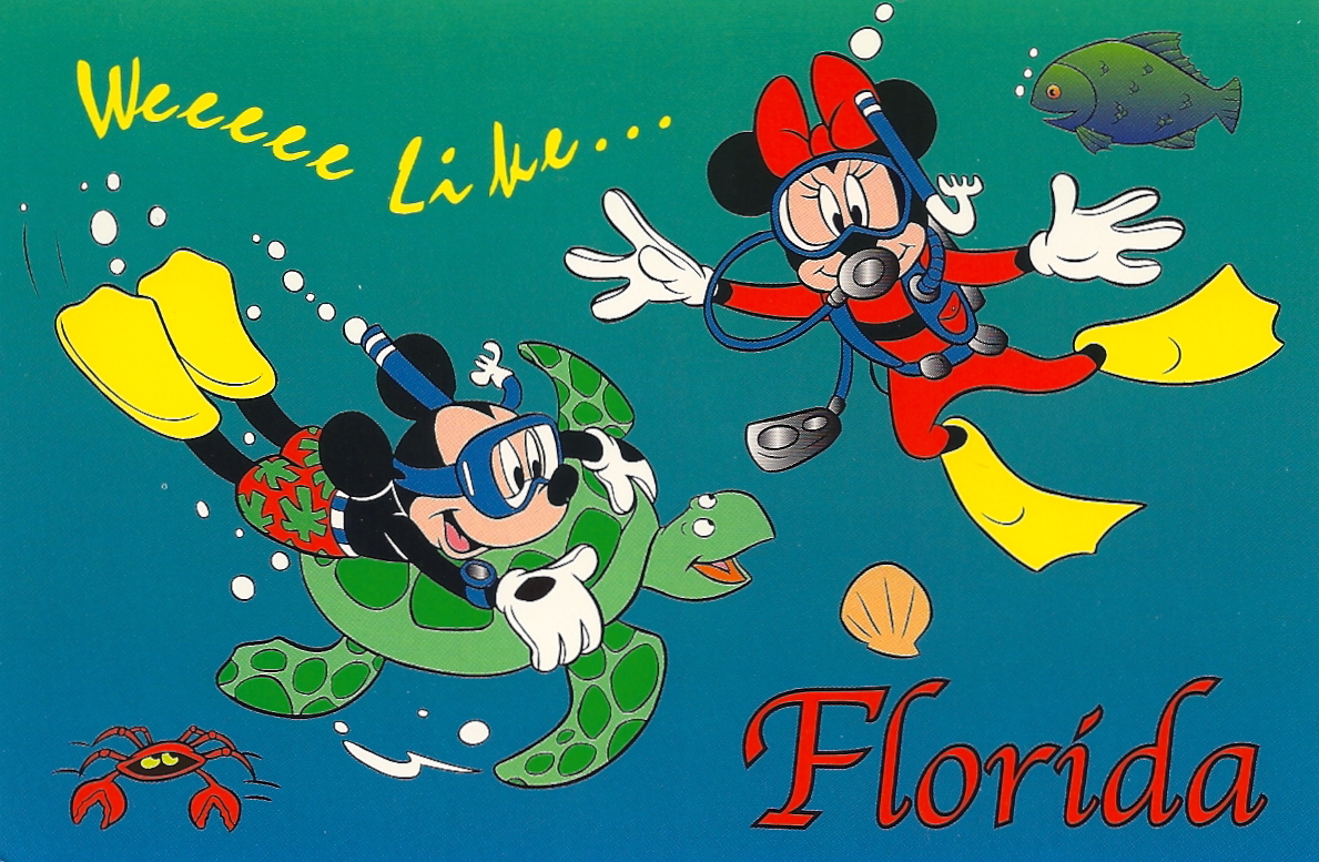 My Favorite Disney Postcards: Mickey and Minnie Scuba Diving / Snorkeling