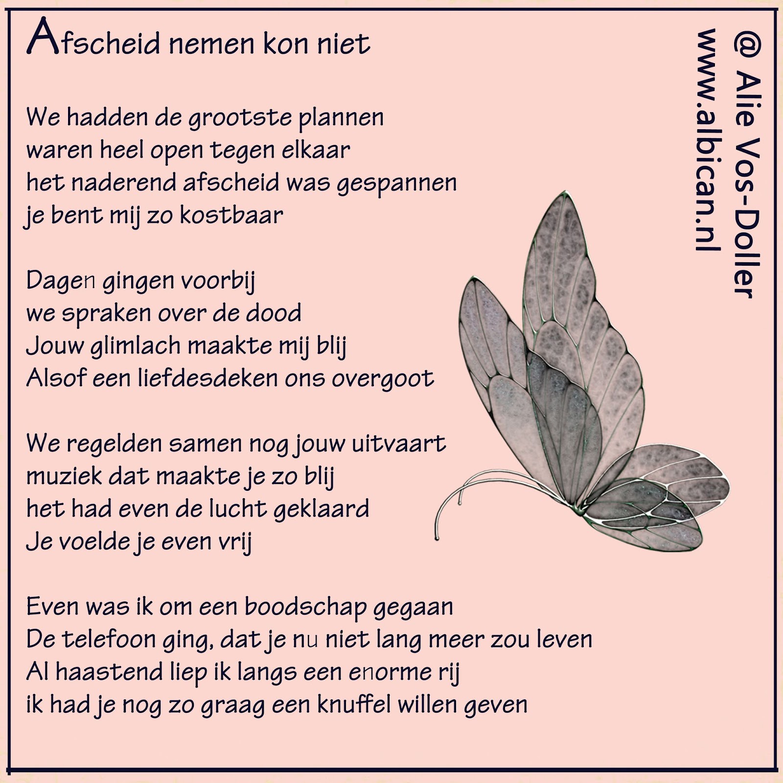 Gedichten: @ Alie Vos-Doller: Afscheid nemen kon niet