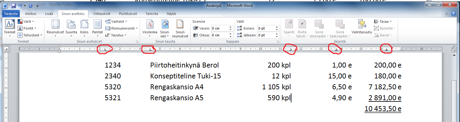 Tekstinkäsittely: Sarkainharjoitus