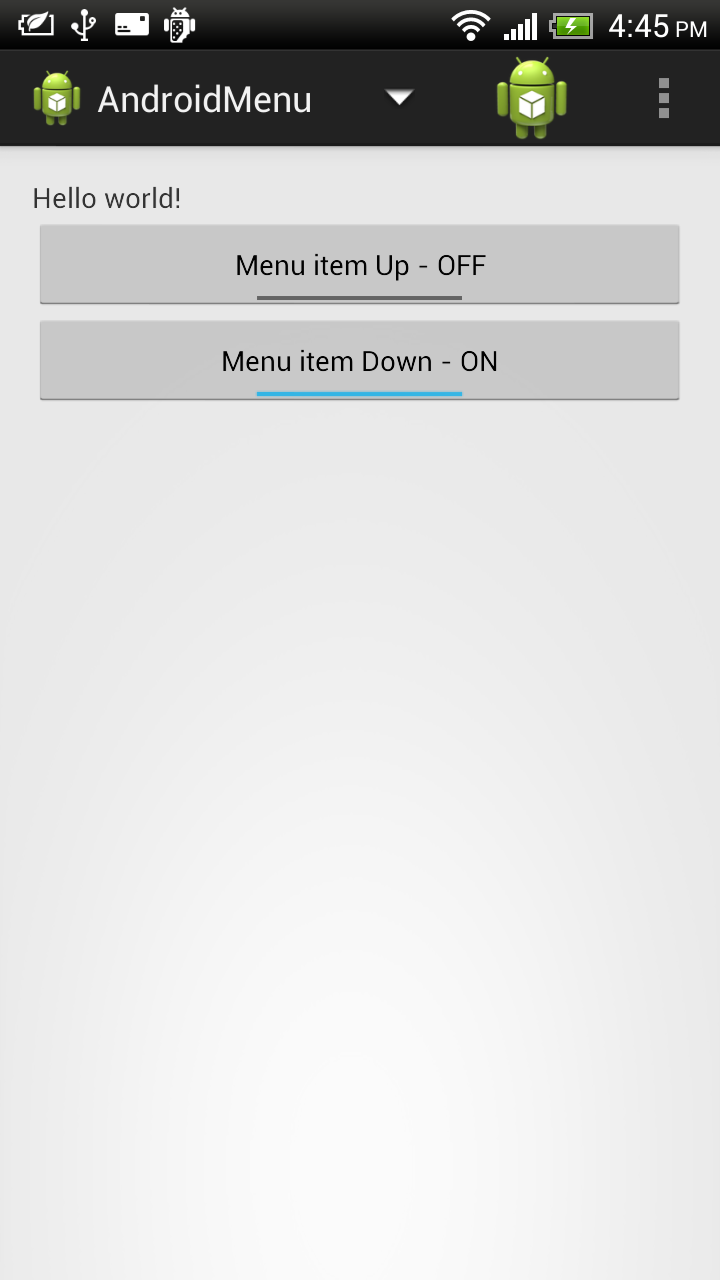 Android-er: Show and hide menu item programatically