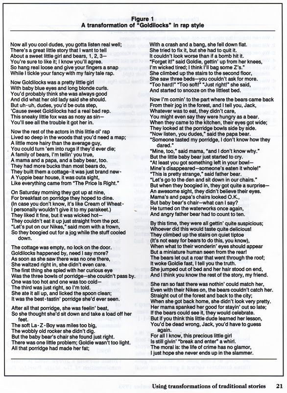 ELEMENTARY SCHOOL ENRICHMENT ACTIVITIES: GOLDILOCKS RAP