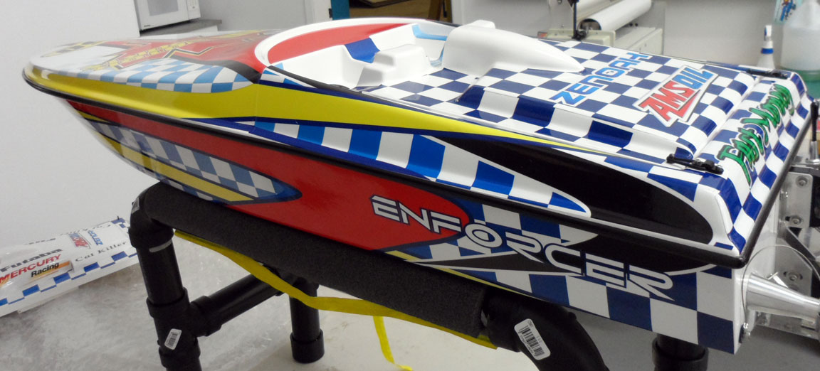 omecca custom graphic design: Enforcer RC Boat Graphics