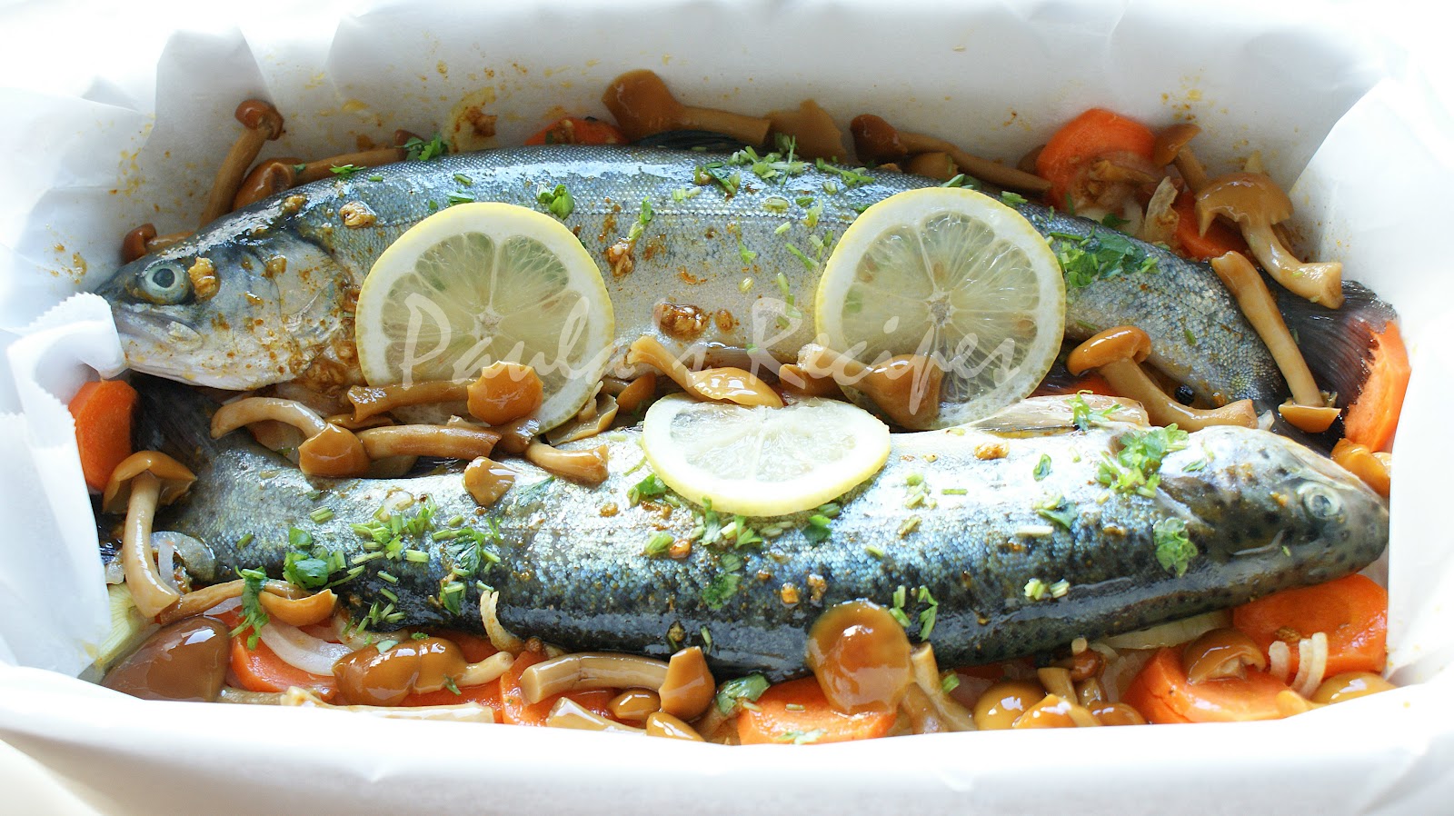 Paula's Recipes: Forelle mit Gemüse und Pilzen