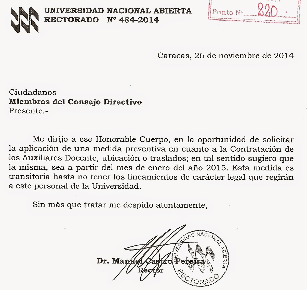 Representación del MPPEU en el Consejo Directivo de la UNA: Informe ...