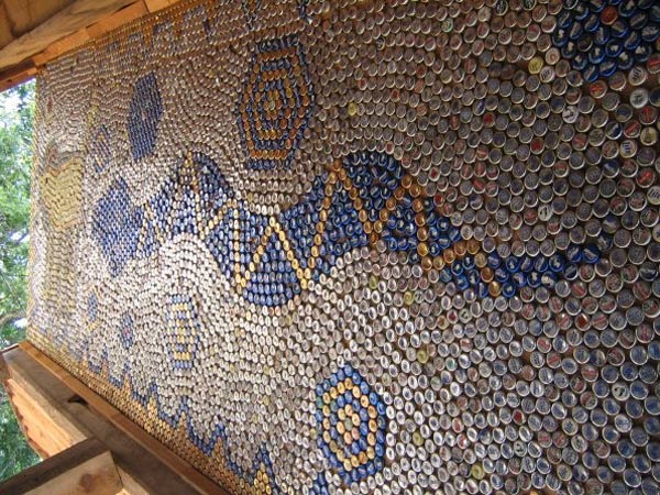 How to Recycle: Bottle Cap Design on Table, Floor and Walls