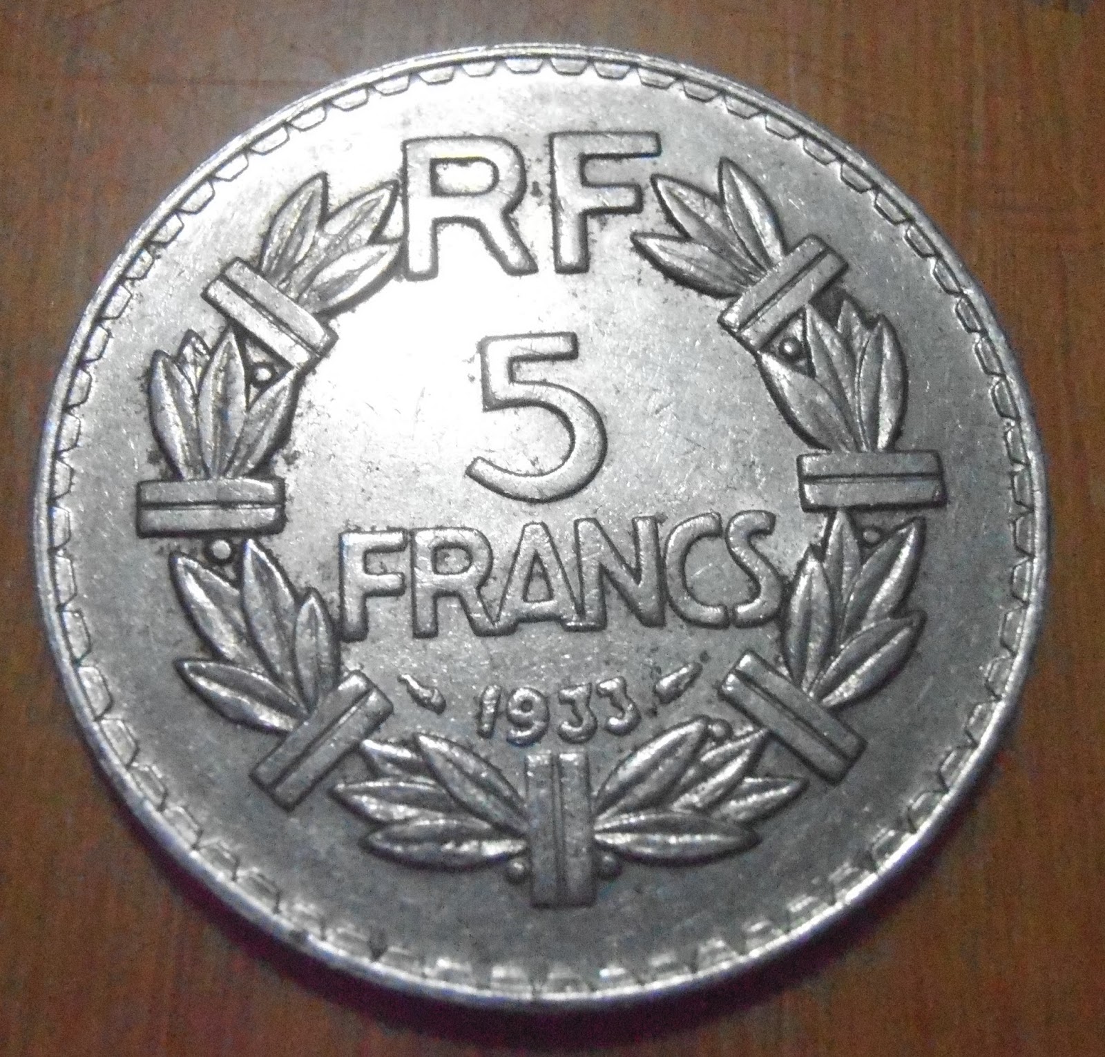 Numismática 5 - CDMX: Moneda de 5 Francos Franceses de 1933