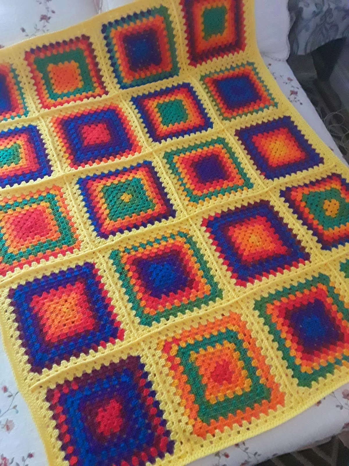 Sweet Petal Stitchery: Bright Yellow Granny Square Blanket
