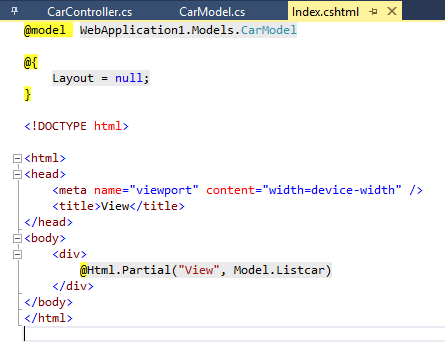 DOTNET: Render Partial View Example 2