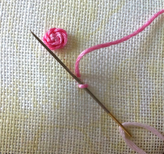 Humming Needles: Stem Stitch Rose with Knotted Center - Tutorial