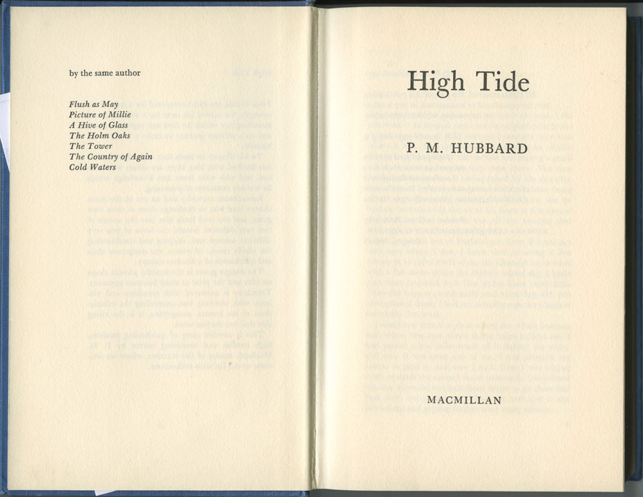 Existential Ennui: High Tide by P. M. Hubbard (Macmillan, 1971): First ...
