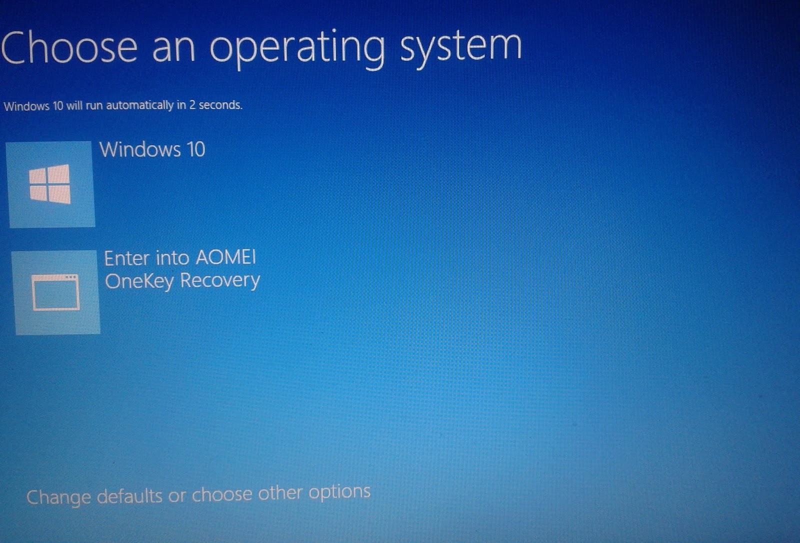 Back with the recovery option on Windows 10 with AOMEI
