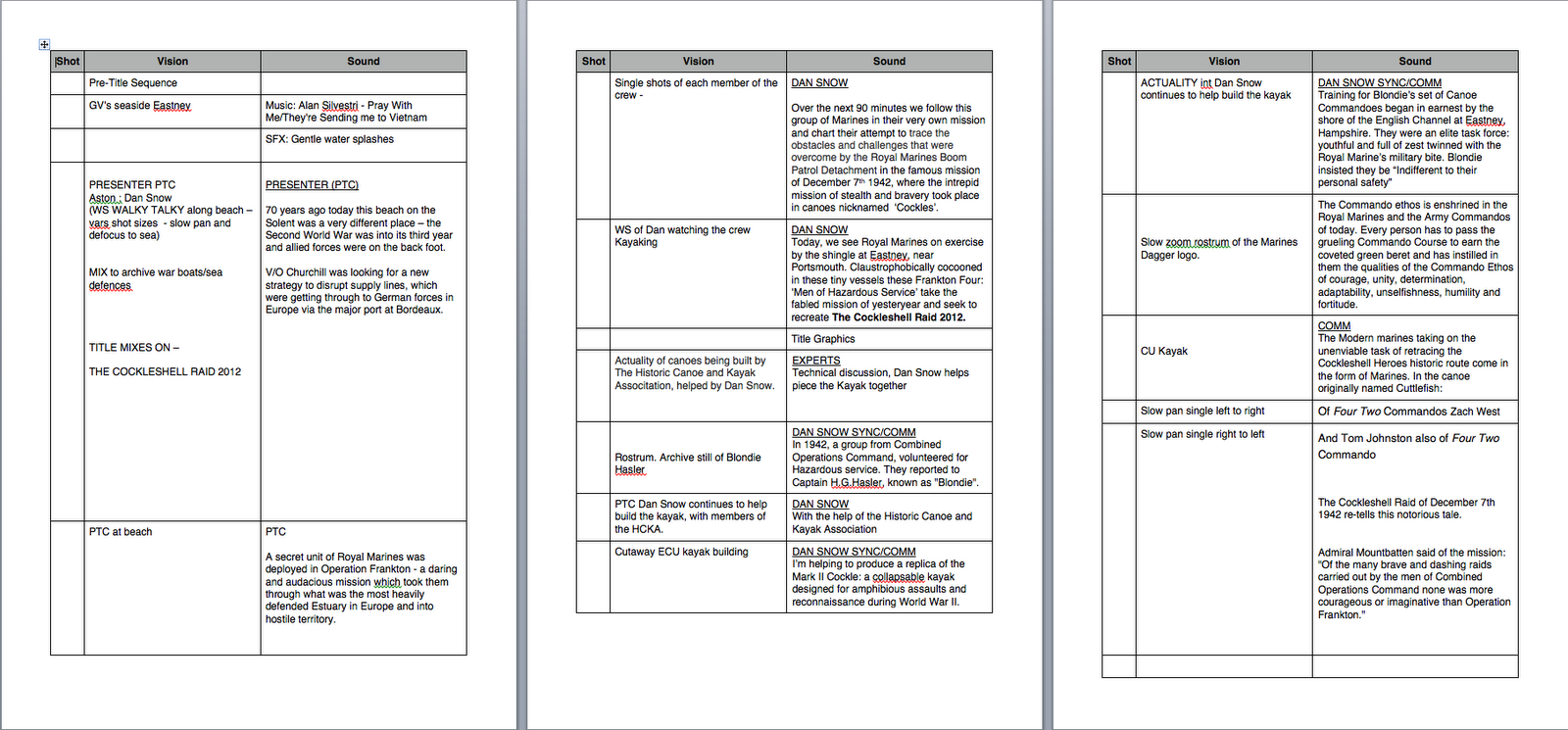 Will Tippett's Screen Wipe: Pre-Production Unit: Shooting Script