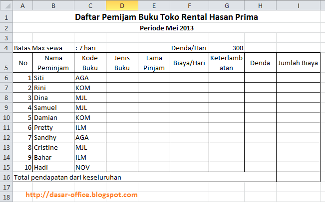 Contoh Soal Excel Dalam Peminjaman Buku - Dasar Office | Belajar ...